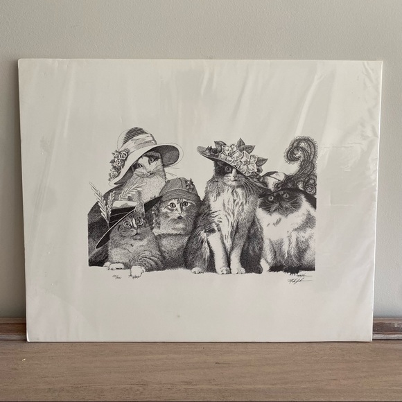 Art | Cats In Hats Pen And Ink Art Work Original Print Signed By Artist ...